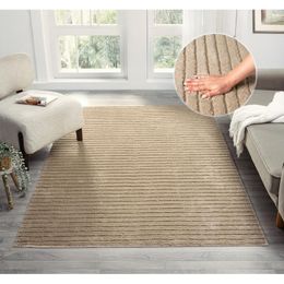 LeGer Home by Lena Gercke Teppich &raquo;Selma&laquo; rechteckig 19 mm H&ouml;he Hoch-Tief-Struktur, Streifen Design, weich, Wohnzimmer, Schlafzimmer Kunstfaser B : 