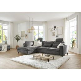 Die PlanBar Ecksofa &raquo;MP-IN24153, L-Form, Breite 289 cm&laquo; wahlweise mit Schlaffunktion und verstellbaren Kopfst&uuml;tzen grau 100% Polyester B/H/T: 289cm x 