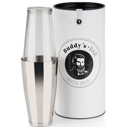 Cocktail Shaker &raquo;Buddy ́s Bar - Boston&laquo; 700 ml Becher + 400 ml Glas, Edelstahl poliert grau Edelstahl, Glas Einheitsgr&ouml;&szlig;e