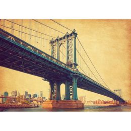 papermoon Fototapete &raquo;BROOKLYN BRIDGE-RETRO NEW YORK MANHATTAN BR&Uuml;CKE VINTAGE&laquo; bunt Vlies B/L: 4,5m x 2,8m, Bahnen: 9 Stk.