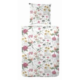 Primera Bettw&auml;sche &raquo;Mako-Satin Bettw&auml;sche Wilder Garten&laquo; 2 Stk. mit einem romantischen Blumenmuster wei&szlig; Mako-Satin, Obermaterial: 100% Baumwolle B/L: 135cm x