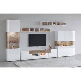 OTTO home Wohnwand &raquo;Toledo,Breite 391cm stilvolle Mediawand ohne Beleuchtung&laquo; 5 Stk. tlg. wei&szlig; ABS-Kunststoff, Glas, MDF, Melamin, Metall B/H/T: 
