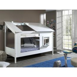Vipack Hausbett &raquo;Hausbett&laquo; Made in Europe, mit Vorhang-Set, offenem Dach, Liegefl&auml;che 90 x 200 cm, wei&szlig; lackiert wei&szlig; Liegefl&auml;che L&auml;nge B: 200cm x 90cm, H&ouml;he