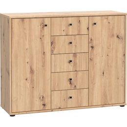 FORTE Kommode &raquo;Tempra, Kommode, 2 T&uuml;ren, 5 Schubk&auml;sten, viel Stauraum&laquo; Breite 108,8 cm braun B/H/T: 108,8cm x 85,5cm x 34,8cm, 5 Stk., 2 Stk.