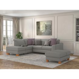 Sit & More sit&more Ecksofa &raquo;Dundee L-Form&laquo; mit Federkern und Massivholzf&uuml;&szlig;en, wahlweise mit Kopfteilverstellung silber B/H/T: 263cm x 86cm x 219cm, Luxus-