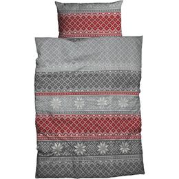 CASATEX Bettw&auml;sche &raquo;Moldau&laquo; 2 Stk. norwegisches Muster, Schneekristalle, rustikales und elegantes Design rot Biber, Obermaterial: 100% Baumwolle B/L: 