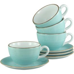 Creatable Cappuccinotasse &raquo;Vintage Nature Aqua, Cappuccino-Set, 8-tlg.&laquo; Handgemalt, Gesprenkelt, Rustikales Au&szlig;enband blau Porzellan 8 Stk.