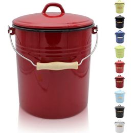 Kr&uuml;ger M&uuml;lleimer &raquo;Emaille-Eimer mit Deckel Serie Rio&laquo; schnitt- / kratzfeste Oberfl&auml;che, bakterienabweisend, extrem langlebig rot Emaille B/H/T: 27,5cm, 10 l