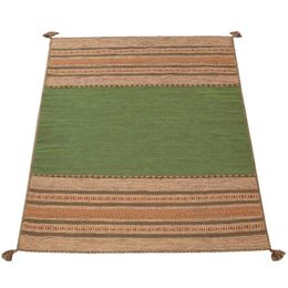 Paco Home Teppich &raquo;Kilim 217&laquo; rechteckig 12 mm H&ouml;he handgewebter Wendeteppich, reine Baumwolle, gestreift, Wohnzimmer gr&uuml;n Baumwolle B : 160cm 1 Stk., 12mm, L: 