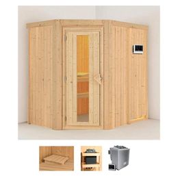 Karibu Sauna &raquo;Clara&laquo; Set, Ofen 9 kW Bio externe Strg easy beige Bio-Kombiofen, externe Steuerung, 9 kW