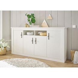 Home Affaire Sideboard &raquo;RAVENNA&laquo; im romantischen Landhausstil, Griffe aus Metall, Breite 201 cm wei&szlig; B/H/T: 201cm x 100cm x 44cm, T&uuml;renmit Softclose-