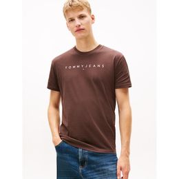 Tommy Jeans Herren T-Shirt &raquo;TJM REGULAR LINEAR LOGO EXT&laquo; Rundhals, Regular Fit braun M