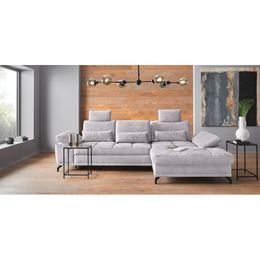 OTTO home Ecksofa &raquo;Costello L-Form, B: 301cm, Sitztiefen & Armteilverstellung, Federkern&laquo; 3 Nierenkissen, optional Schlaffunktion & Bettkasten silber 