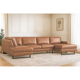 OTTO home Wohnlandschaft &raquo;Pinto, 350 cm, U-Form, XXL, mit Ottomanen&laquo; Cord, Chenille, Lederoptik, mit Keder, Metallf&uuml;&szlig;e, Wellenunterfederung braun 