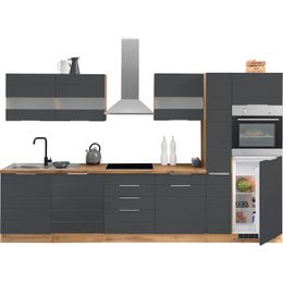 KOCHSTATION K&uuml;chenzeile &raquo;KS-Luhe&laquo; 330 cm breit, wahlweise mit oder ohne E-Ger&auml;ten, gefr&auml;ste MDF-Fronten grau B/H/T: 330cm x 60cm, inkl. E-Ger&auml;te (