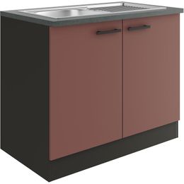 Optifit Sp&uuml;lenschrank &raquo;Palma&laquo; Breite 100 cm, inklusive Einbausp&uuml;le rot Holzwerkstoff anthrazit, B/H/T: 100cm x 84,8cm x 60cm, T&uuml;ren: 2 Stk.