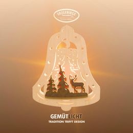 Weigla Dekofigur &raquo;beleuchtetes Fensterbild,Glocke, Waldmotiv,NATUR-BRAUN,Made in Germany&laquo; Erzgebirge garantiert, Weihnachtsdeko Innen, Weihnachtsbeleuchtung 