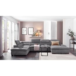 OTTO home Wohnlandschaft &raquo;Alberto U-Form, B: 350 cm, mit Kopfteilverstellung, XXL-Sofa&laquo; optional mit Schlaffunktion, Couch mit Lederoption grau 90% 