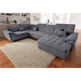 DOMO collection Wohnlandschaft &raquo;FRANZI optional mit Bettfunktion, Bettkasten & Kopfteilverstellung&laquo; XXL-Sofa, Recamiere rechts, dunkelgrau, B/T: 352/