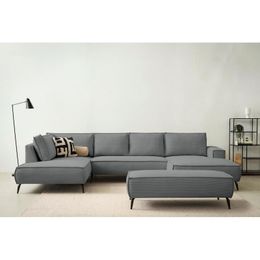 OTTO home Wohnlandschaft &raquo;TVINNU Cord, 354 cm, mit Hocker&laquo; Recamiere rechts/links, stellbar zum Schlafsofa (Krokodilverbinder) grau B/H/T: 354cm x 
