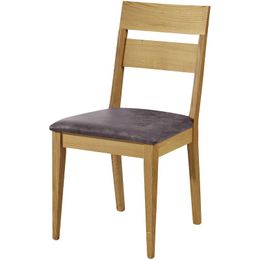 massivline&more 4-Fu&szlig;stuhl &raquo;Filippa-P, Stuhl, Esszimmerstuhl, K&uuml;chenstuhl&laquo; () 2 Stk.Massivholz: Wildeiche ge&ouml;lt grau Polyester B/H/T: 47cm x 89cm x 