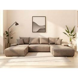 WERK2 Wohnlandschaft &raquo;Amalfi, B/T: 348/188 cm, in Cord mit Schlaffunktion & Bettkasten&laquo; modernes XXL Design, U-Form braun 90% Polyester, 10% Nylon B/H