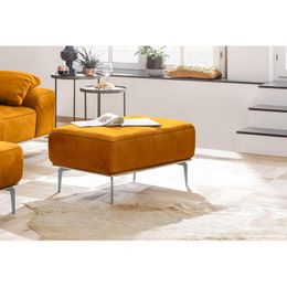 W.Schillig Polsterhocker &raquo;run&laquo; mit elegantem Holzsockel, F&uuml;&szlig;e in Silber matt, Breite 75 cm gelb Stoff S37 (100% Polyester);ROHLEDER Chenille-