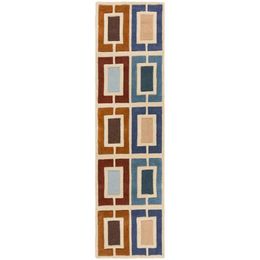 FLAIR RUGS Wollteppich &raquo;Retro Blocks mit Hoch-Tief-Effekt&laquo; rechteckig 10 mm H&ouml;he handgeschnitzter Wollteppich,Wohnzimmer, Schlafzimmer, Esszimmer blau