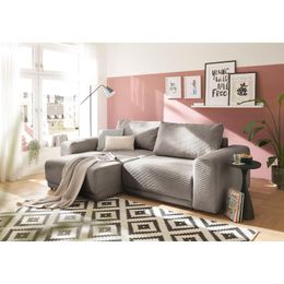 OTTO home Schlafsofa &raquo;PHEELIX Cord, mit 3 Funktionen&laquo; Elemente einzeln oder gleichzeitig ausziehbar, bequemer Sitzkomfort grau B/H/T: 252cm x 94cm x 
