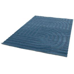 PRIMAflor-Ideen in Textil Teppich &raquo;COSMO Swing, Made in Belgium&laquo; rechteckig 14 mm H&ouml;he modernes Design, Hoch-Tief Effekt, weicher Flor blau Polyester,