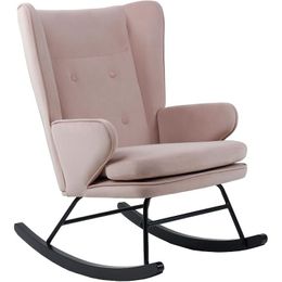 Kayoom Schaukelstuhl &raquo;Melorie 125, Metallgestell mit Kufen aus Holz&laquo; () 1 Stk.Schaukelstuhl, Zierkn&ouml;pfe, Metallgestell mit Kufen aus Holz rosa Bezug:100% 