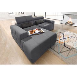 DOMO collection Ecksofa &raquo;BRANDON inkl. Kopfteilverstellung, 214x100x80 cm, L-Form&laquo; Mit Kopfteilverstellung, auch in Leder und Cord, L-Form grau B/H/T: