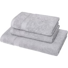 Dyckhoff Handtuch Set &raquo;Planet&laquo; Set 3 Stk. Walkfrottier 2 Handt&uuml;cher (50x100cm), 1 Duschtuch (70x140cm) silber Walkfrottier, Obermaterial: 100% Baumwolle 3 Stk.