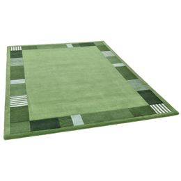 Theko Wollteppich &raquo;Royal Nepali 3085&laquo; rechteckig 15 mm H&ouml;he reine Wolle, handgetuftet, Uni-Farben, mit Bord&uuml;re, modernes Design gr&uuml;n Schurwolle B : 