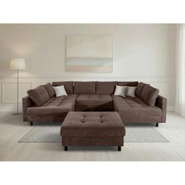 OTTO home Wohnlandschaft &raquo;Antonia U-Form, B: 298 cm, inkl. Hocker, Federkernpolsterung&laquo; extra gro&szlig;e Liegefl&auml;che, 282x178cm, inkl. 3 Zierkissen braun 