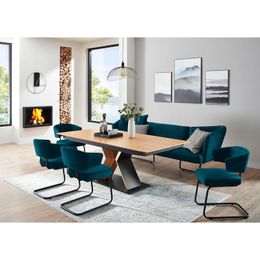 K+w Komfort & Wohnen K+W Komfort & Wohnen Essgruppe &raquo;Mikkado Tube&laquo; 6 Stk. tlg. 4 Freischwinger und einem Funktionesstisch blau B/H/T: 242cm x 88cm x 71cm, Flachgewebe, 