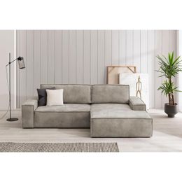 OTTO home Ecksofa &raquo;SHERWOOD Vintage Lederoptik L-Form, 267 cm&laquo; Schlaffunktion mit Bettkasten (210x136 cm), Cord, Vintage, Samtvelours grau 100% 