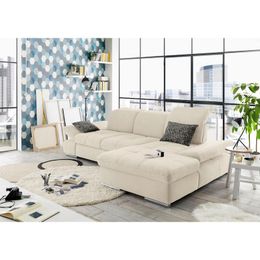 set one by Musterring Ecksofa &raquo;SO4100 V&laquo; mit verstellbaren Kopfteilen, wahlweise mit Funktionen, Cord-Bezug beige B/H/T: 284cm x 80cm x 190cm, Luxus-