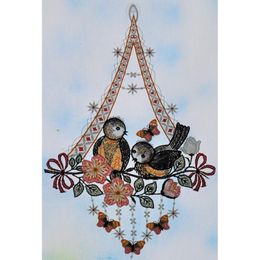 Stickereien Plauen Fensterbild &raquo;V&ouml;gel mit Schmetterling&laquo; bunt Polyester B/L: 24cm x 37cm
