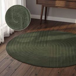 vikosa Wollteppich &raquo;Arcura&laquo; rund 15 mm H&ouml;he Wolle Handgemacht, Hoch-Tief-Effekt, Geometrisches Linien Wellendesign Wolle &Oslash; 150cm 1 Stk., 15mm, &Oslash; 150cm