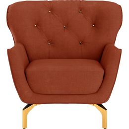Sit & More sit&more Sessel &raquo;Orient 3&laquo; inkl. 1 Zierkissen mit Strass-Stein, goldfarbene Metallf&uuml;&szlig;e rosa 100% Polyester Struktur, B/H/T: 90cm x 89cm x 88cm