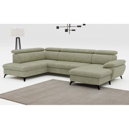 COTTA Wohnlandschaft &raquo;Hudson U-Form, B: 324 cm&laquo; mit Kopfteilverstellung, optional Schlaffunktion & Bettkasten gr&uuml;n B/H/T: 324cm x 100cm x 207cm, 