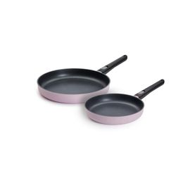 WOLL Pfannen-Set &raquo;MADE IN GERMANY - Ecolour, 1,5 l + 1,95 l&laquo; Aluminiumguss Set, 2 tlg. abnehmbarer Stiel rosa &Oslash; 28cm + H&ouml;he 5cm