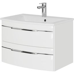 Waschtisch &raquo;Serie 7045 Mineralmarmor-Waschtisch und Unterschrank, 71,5 cm breit&laquo; Waschplatz mit 2 Schubladen, Badm&ouml;bel Set mit Waschtisch wei&szlig; 