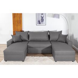 Collection AB Wohnlandschaft &raquo;Pico U-Form, B: 252 cm&laquo; Schlaffunktion, Bettkasten & 2 Zierkissen grau 100%Polyester B/H/T: 252cm x 39cm x 158cm, 