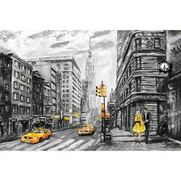 queence Leinwandbild &raquo;New York&laquo; Amerika New York Schwarz-Wei&szlig; St&auml;dte Taxis Wanddeko, schwarz, wei&szlig;, gezeichnet, Amerika, Premium Leinwandstoff gelb 