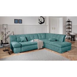 DOMO collection Ecksofa &raquo;MONA 271x213 cm, modern und komfortabel&laquo; whlw. mit Bett- und Armlehnfunktion, L-Form blau Struktur fein 100% Polyester;