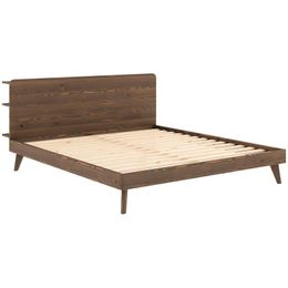 Karup Design Bettgestell &raquo;RETREAT BED&laquo; aus Kiefer massiv mit Lattenrost, Kopfteil mit 3 Ablagen braun Liegefl&auml;che L&auml;nge B: 200cm x 180cm, Gestell Carob Brown 