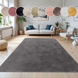Paco Home Fellteppich &raquo;Kunstfell Soft 380&laquo; rechteckig 14 mm H&ouml;he Langflor, Kuschelteppich - besonders weich, Uni-Farben grau Polyester B : 60cm 1 Stk., 14mm, L: