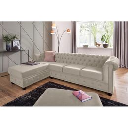 Home Affaire Chesterfield-Sofa &raquo;New Castle L-Form&laquo; hochwertige Knopfheftung in Chesterfield-Design, B/T/H: 255(171/72) beige B/H/T: 255cm x 72cm x 